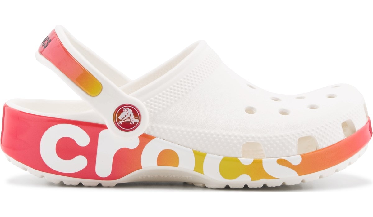 White crocs clearance with rainbow words Cinosural